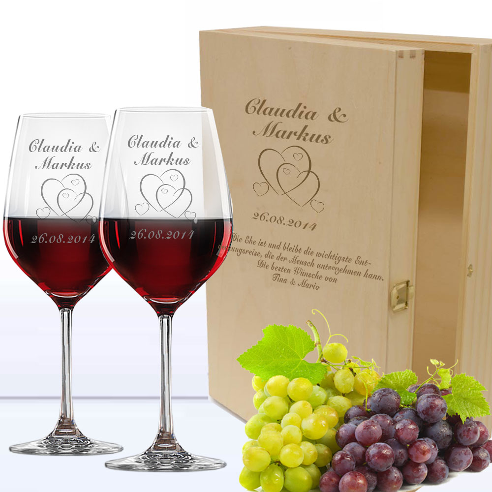 Rotwein Geschenkset in Holzkiste mit Gravur